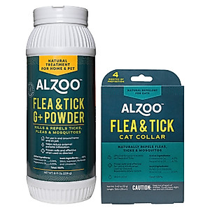 ALZOO Flea & Tick Cat Collar and Flea & Tick G+ Powder, 100% Plant-Based Active Ingredients