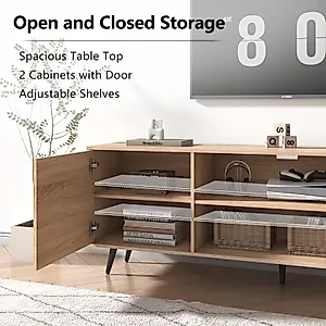 AUXSOUL Mid Century Modern TV Stand - 70" for 75" TV, Wood with Storage, Entertainment Center for Living Room & Bedroom, Media Console, Oak