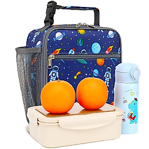 FlowFly Kids Lunch box Insulated Soft Bag Mini Cooler Back to School Thermal Meal Tote Kit for Girls, Boys, Astronaut