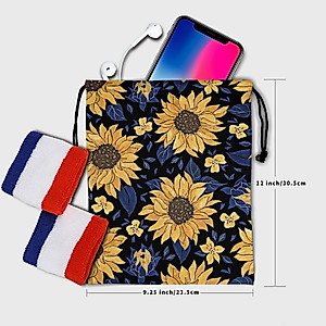 Watercolor Sunflower Leaf Grip Bag - Grip Bags for Gymnasts Sunflowers Gymnastics Drawstring Bag Yellow Flowers Gym Bag Tropical Floral Athlete String Pouch Bag Water Resistant Adjustable