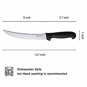 BOLEXINO 8 Inch Steak Knives, Curved Breaking Knife, Long Butcher Breaking slicer, Chef's Meat Cutting Knife, High-carbon Stainless Steel Cimeter Scimitar Knife With ergonomic handle