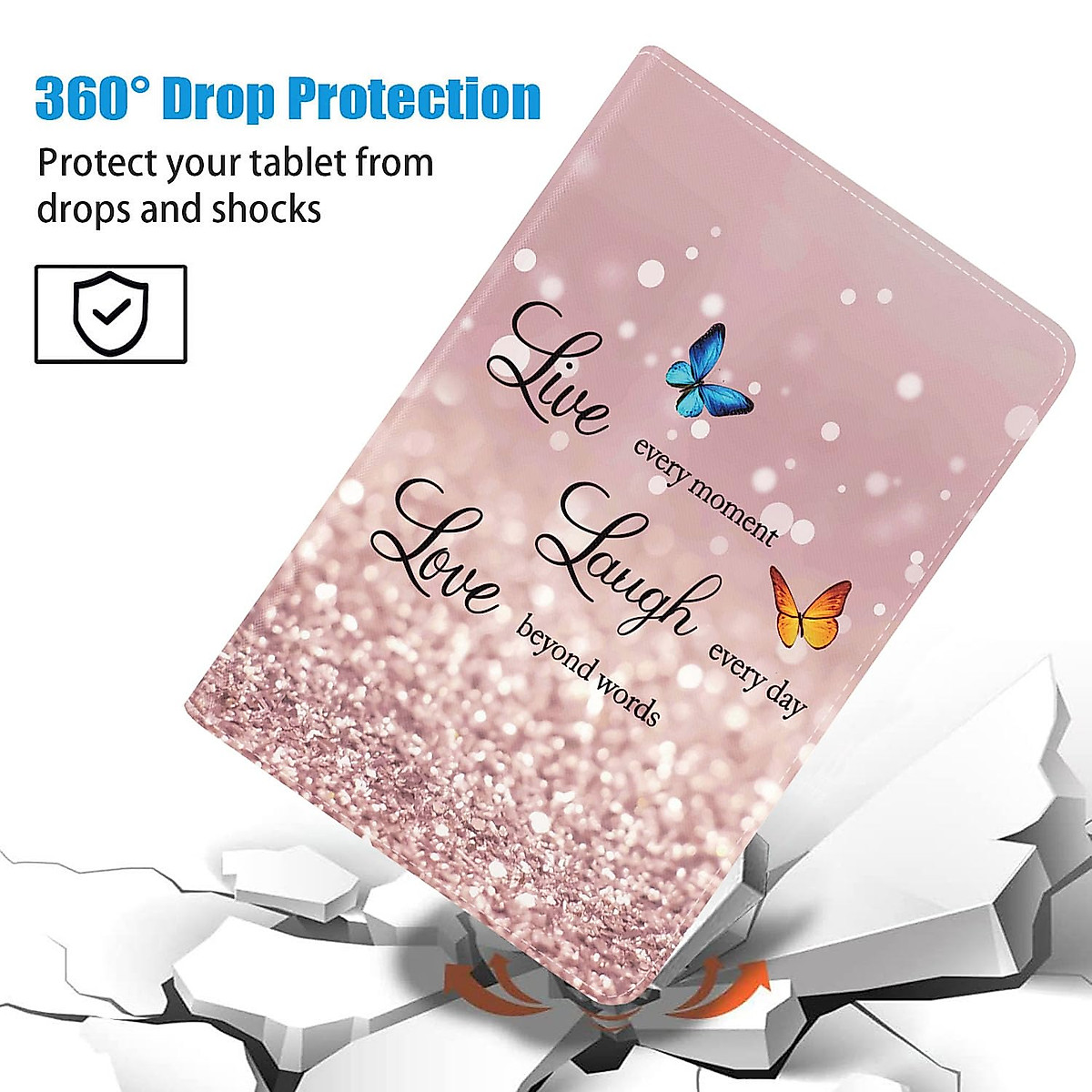 stmedazm Case for Samsung Galaxy Tab A8 10.5 Inch 2022 Tablet [SM-X200/X205/X207], Slim PU Leather Case, Adjustable Stand with Auto Wake/Sleep - Glitter Quote Live Laugh Love