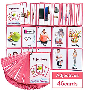 Verbs/Adjectives Flash Cards English Flash Cards Pocket Card Learning Toys for Children Pre-Kindergarten Kids Education Aids