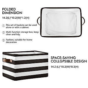 Storage Bins 2 Pack White Black Stripe Fabric Storage Basket for Organizing Closet Shelf Organizer Basket with Handles