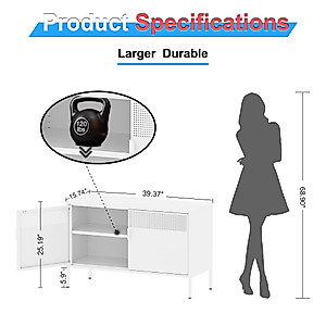 Washsemba 2 Door Metal Accent Cabinet,White Metal Storage Cabinet with Adjustable Shelf,2-Tier Office Cabinet,Multipurpose Metal Locker Storage Cabinet for Office Home(White, 25''H)