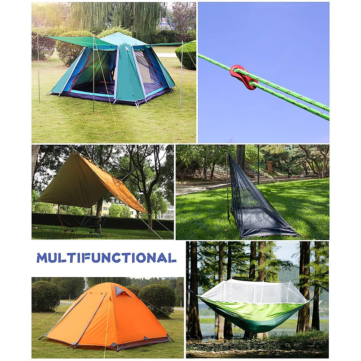 Hikeman 10 Pack 4mm Camping Rope Reflective Outdoor Guy Lines with Aluminum Guyline Adjuster Tensioners Nylon Tent Tie Downs for Hiking Backpacking Tarp,Canopy Shelter (Black)