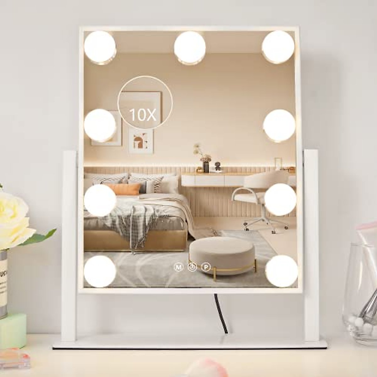 NUSVAN Vanity Mirror with Lights,Makeup Mirror with Lights,3 Color Lighting Modes Detachable 10X Magnification Mirror Touch Control,360°Rotation