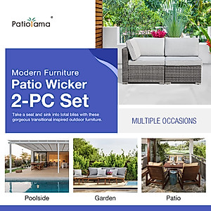 Patiorama 2-Piece Patio Furniture Set, Outdoor Sectional Sofa, All-Weather Grey PE Wicker Rattan Conversation Set,Outdoor Couch Loveseat,Patio Seating for Porch Balcony Garden Pool(Light Grey Cushion)