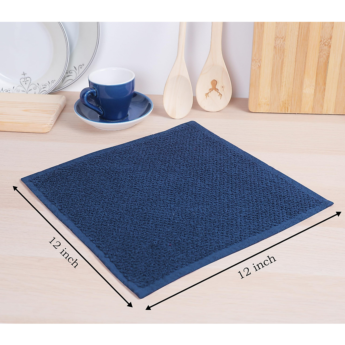 AMOUR INFINI Kitchen Dish Cloths Set of 8 – Highly Absorbent, Super Soft Terry Cotton Dishcloth (12"x12" Inch) Wash & Cleaning Cloths for Kitchen & Dishwashing (Blue)