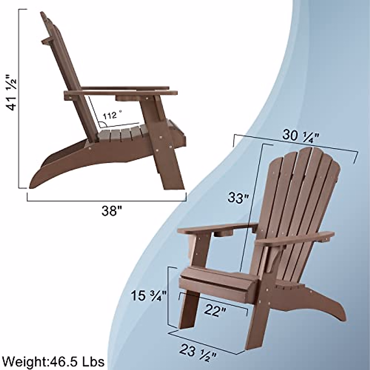 Psilvam Adirondack Chair, Oversized Poly Lumber Fire Pit Chair with Cup Holder, 350Lbs Support Patio Chairs for Garden, Weather Resistant Outdoors Seating, Relaxing Gift for Father & Mother (4, Brown)