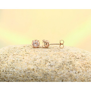 Solid 14k Rose Gold Morganite Stud Earrings (5mm round, 1.0cttw)