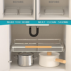 KIKIBRO Pull Out Drawer Cabinet Organizer, Expandable Slide Out Storage Shelves - Heavy Duty, Better Utilize Cabinets, Under Sink and Wardrobe, Opening Size Required 16.3"~26.3" 2 PACKS