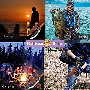 Butcher Knife Forged in Fire Knives Outdoor Camping Knife Curved Boning Knife with Sheath Filet Knife for Fishing Carbon Steel Meat Cleaver Knife for Kitchen BBQ Gift Collection