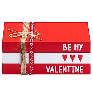JOYIN Valentine's Day Wooden Decorative Books Including Rope Ribbon, Set of 3 Sweet Home Stacked Books Decorative Wooden Books for Girlfriend Wife Party Wedding, Shelf,Coffee Table,Mantel or Tray
