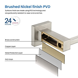 KIBI Cube Bathroom Hardware Set 5 Piece Bathroom Accessories Set | Towel Bar (24"), Towel Ring, Toilet Paper Holder, Robe Hooks (Brushed Nickel) (C-KBA15-5-1)