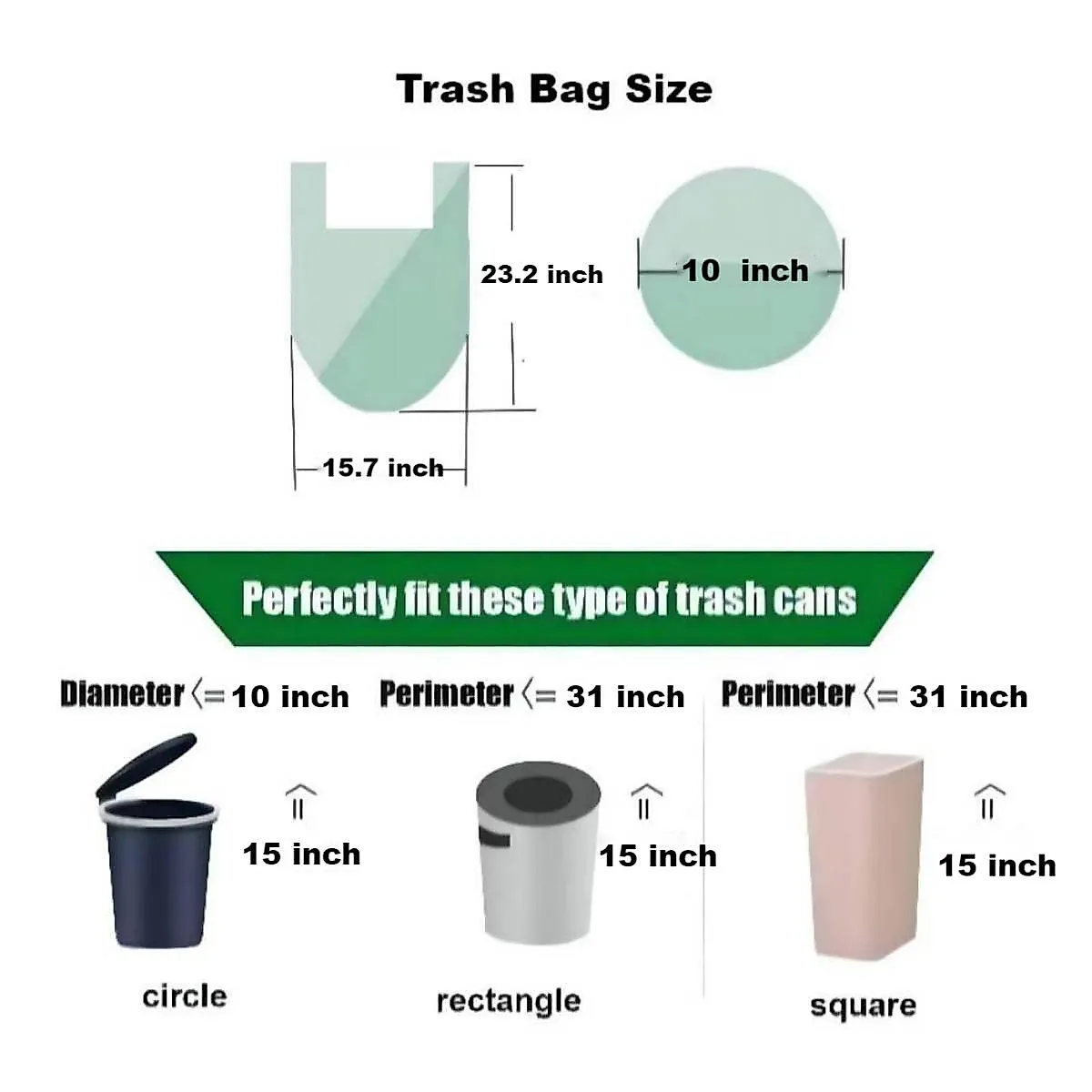 180 Organic Garbage Bags 2-3 Gallon With Handle, AURMOO Organic Trash Bags, Kitchen Food Organi Waste Bags, Bio Garbage Can Liners for Family, Office(40X59cm,Green)