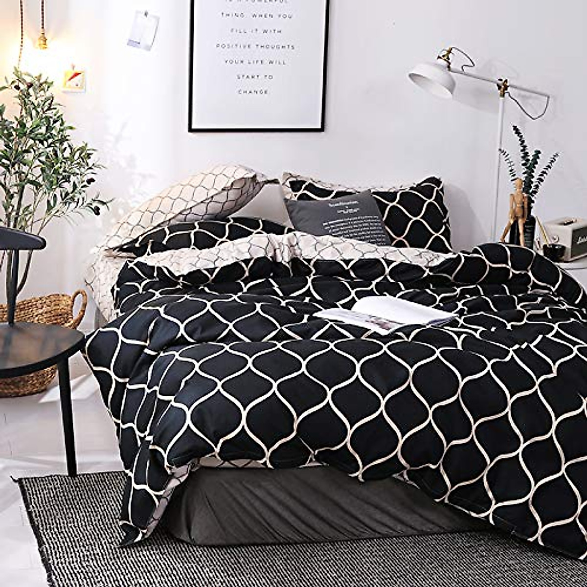 NTjinli Duvet Cover Queen Size-Dark Green Fish Scale Queen Duvet Cover Set,100% Washed Microfiber Queen Comforter Set,1 Duvet Cover 90x90 Inches with Zipper Closure and 2 Pillow Shams… (Black, Queen)