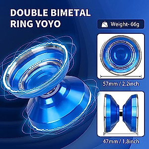 WATIEOBOO Bi-Metal Yoyo with 4 Stainless Steel Rings, Professional Unresponsive Yoyo for Adults Advanced Players, Incredible Drive Performance and Idling Capability (6Black Blue)