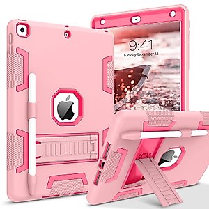 BENTOBEN for iPad 9th Generation Case, iPad 8th Generation Case, iPad 7th Gen Case, iPad 10.2 2021/2020/2019 Case, Heavy Duty 3 in 1 Rugged Shockproof Protective Stand Kids Covers, Pink/Red