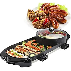 HYDDNice 2 in 1 Electric Grill with Hot Pot Multifunctional Electric Barbecue and Hot Pot Separate Dual Temperature Contral 110V 1000W