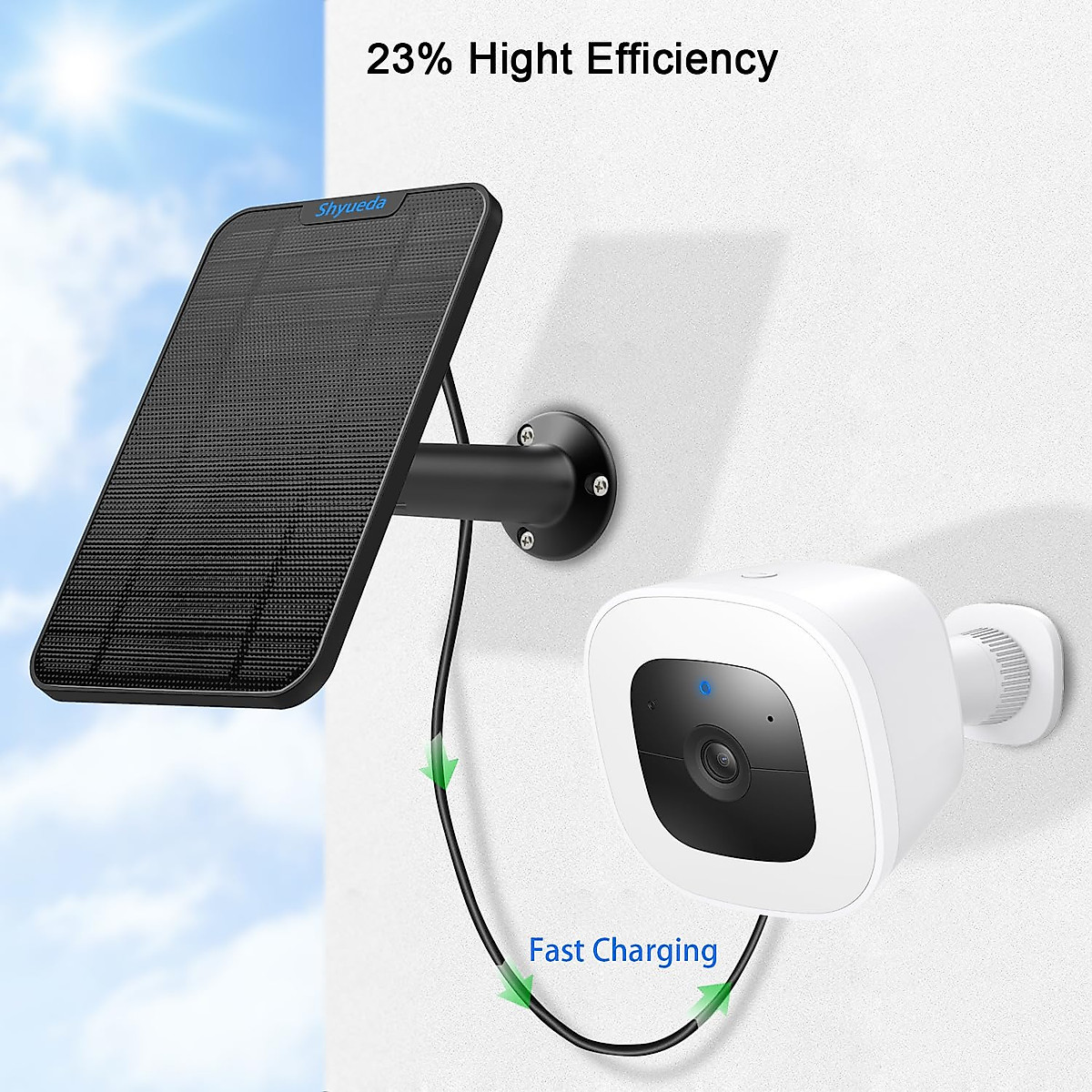 Solar Panel Compatible with Eufycam 3/3C/2C/2C Pro/2/2 Pro/E20/E40/E/S40/S220/L40/L20, with 13.1ft Waterproof Charging Cable, IP65 Weatherproof,Includes Micro USB to Type-c Adapter