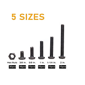 binifiMux 80pcs 1/4"-20 Black Hex Socket Cap Screws and 1/4"-20 Hex Nuts Assortment Kit, 3/8" 5/8" 1" 1-1/4" 2"
