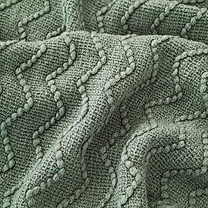 BATTILO HOME Sage Green Throw Blanket for Couch, Knitted Soft Sage Throw Blankets, Decorative Spring Green Blanket for Sofa Bed, 50"x60"