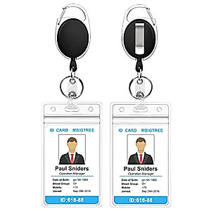 2 Pack ID Badge Holder With Clip – Badge Reels Retractable Heavy Duty – Clear Id Card Holder Retractable – Vertical Lanyard Id Holder with Carabiner Badge Reel – Badge Holders with 24 inches Pull Cord