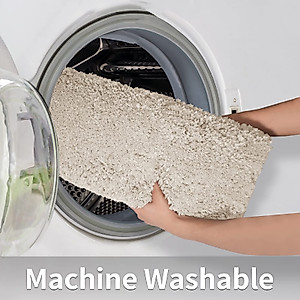 Yimobra Bath Rugs Plush Bath Mat, Soft Comfortable, Extra Thick Fluffy Shower Rug, Super Water Absorbent, Machine Washable Non Slip Shaggy Mats for Tub (31.5 x 19.8 Inches, Beige)