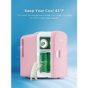 Silonn Mini Fridge, Portable Skin Care Fridge, 4 L/6 Can Cooler and Warmer Small Refrigerator with Eco Friendly for Home, Office, Car and College Dorm Room, Compact Refrigerator and Pink (SLRE01P)