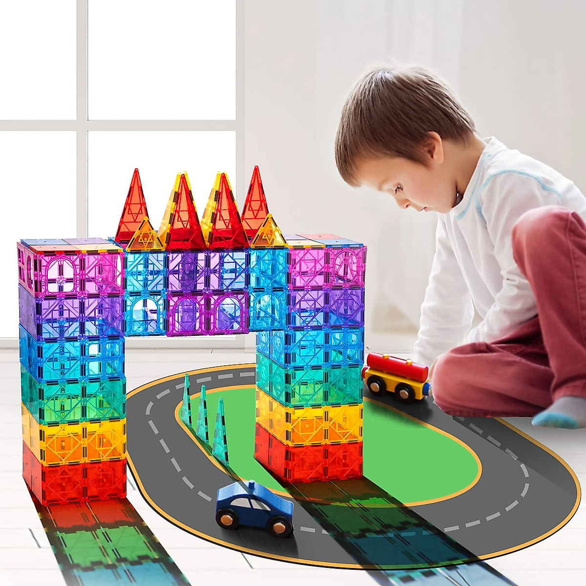 Magnetic Tiles STEM Building Toys for 3+ Year Old Boys Girls 102PCS Magnet Blocks Kindergarten Classroom Must Haves Sensory Toys Preschool Learning Educational Toys Kid Age 3-5, 4-6, 6-8 Gifts