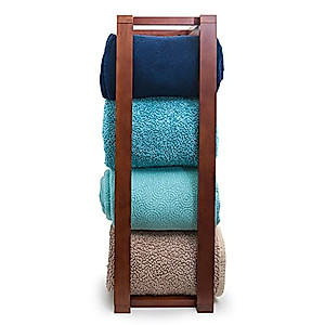 Keystone Basics Blanket Rack - Holder for Wall 12 inch L x W 36 H Mounted Bamboo Shelf/Universal and Quilt Blankets Towels Quilts, Brown