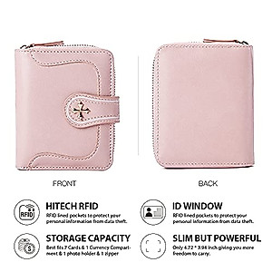 ZLON Small Wallets for Women RFID Blocking Genuine Leather Women Wallet with ID Window (Pink), 12cm3cm10cm (Q387)