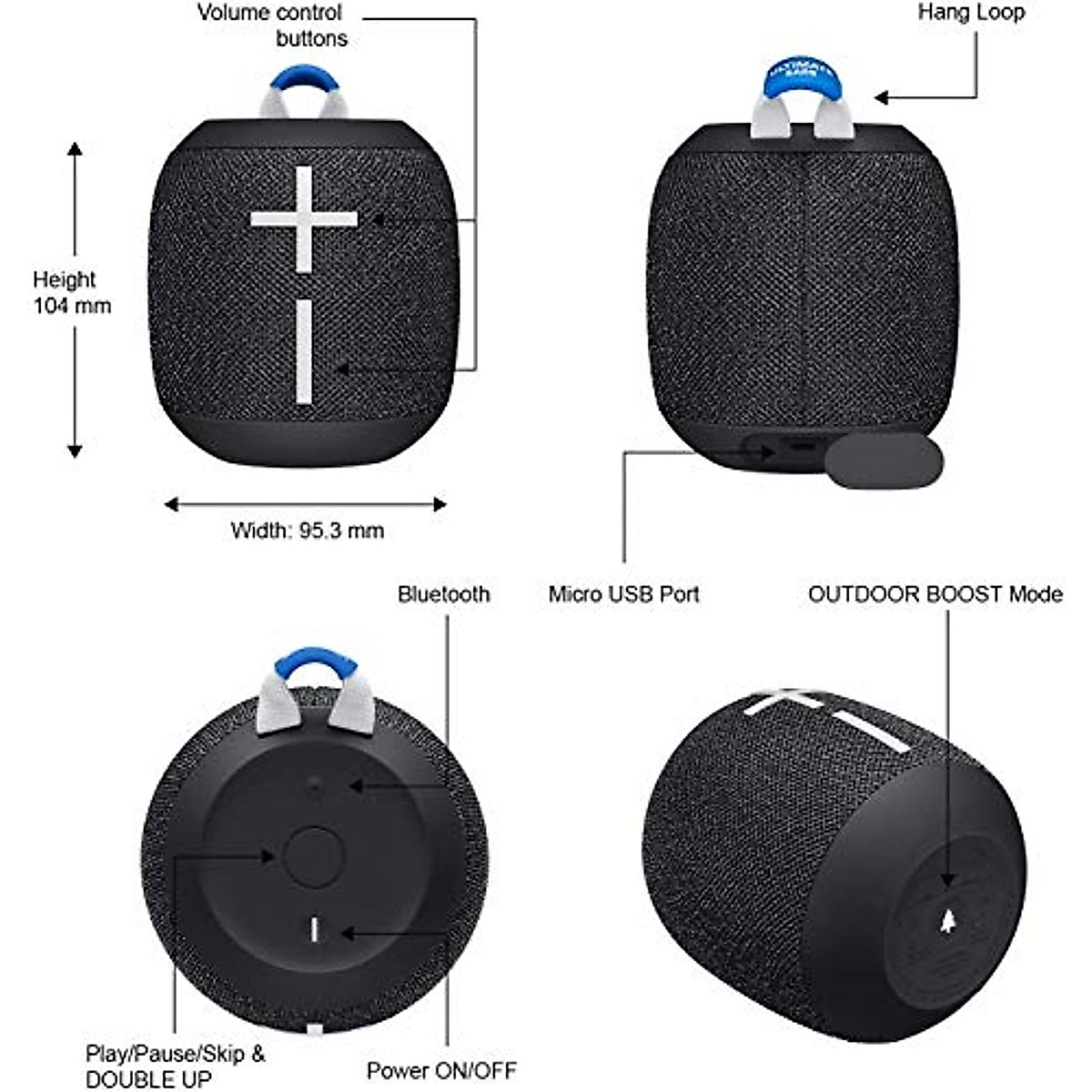 Logitech Ultimate Ears UE WONDERBOOM 2 Bluetooth Speaker - Wireless Boom Box Waterproof with Double-Up Connection (Non Retail Packaging) - (Deep Space)