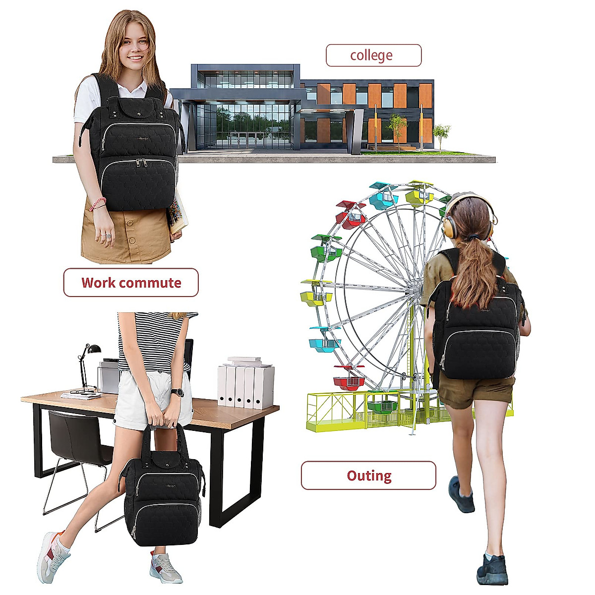 Mogplof 15.6 Laptop Backpack for Women, Large Work Backpack Wide Open for Laptop Bookbag with USB Charging Port for College School Girls, Teacher Nurse Travel Backpacks Water Resistant Casual Daypack