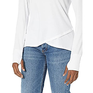 Amazon Essentials Women's Studio Relaxed-Fit Long-Sleeve Cross-Front Hoodie, White, Medium