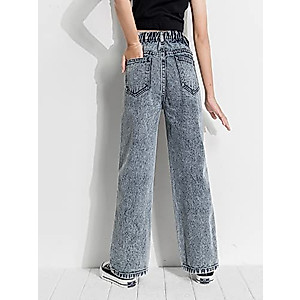 Romwe Girl's Vintage High Waisted Straight Leg Jeans Regular Fit Denim Pants Light Wash 160