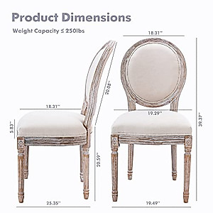 COLAMY French Country Vintage Dining Chairs Set of 6, Upholstered Farmhouse Dining Room Chairs with Round Back, Solid Wood Legs, Accent Side Chairs for Kitchen/Living Room/Bedroom-Classic Beige