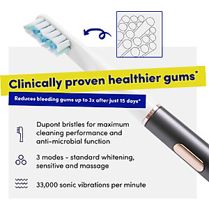 Dintle™ Sonic Rechargeable Electric Toothbrush with 2 Brush Heads, Travel Case and Fast Charge Stand, 1-Month Battery Life, 3 Brushing Modes