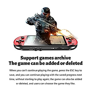 CZT New 5.1-inch Retro Video Game Console Build in 4800 Games of 9 emulators Handheld Portable Game Console Supports MP3/MP4/E-book with Rechargeable Lithium Battery mp3 mp4(Bluered)