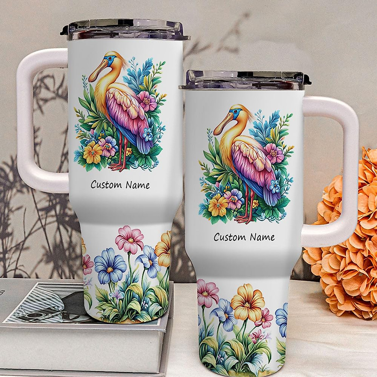 Personalized Roseate Spoonbill Tumbler 40oz – Stainless Coffee Travel Mug with Lid and Straw – Animal Gift for Women Girls Birdwatcher Christmas Birthday lj7dUe