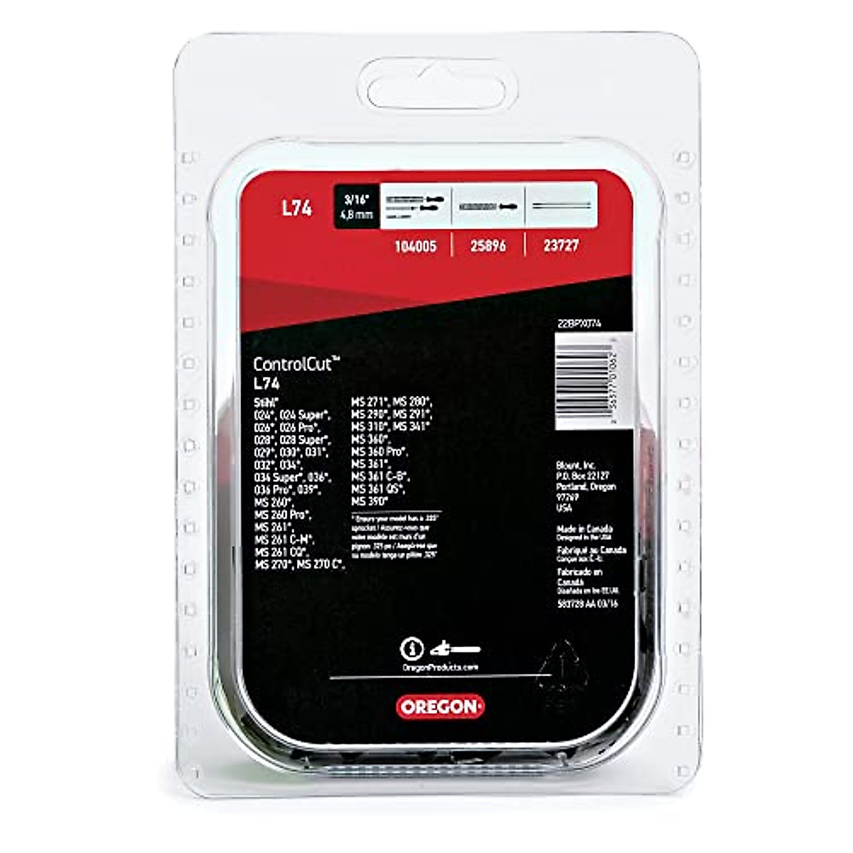 Oregon L74 ControlCut Replacement Chainsaw Chain for 18-Inch Guide Bar, 74 Drive Links, Pitch: .325" Low Vibration, .063" Gauge, Fits Stihl Models with 18" bars and .325" Sprockets,Gray