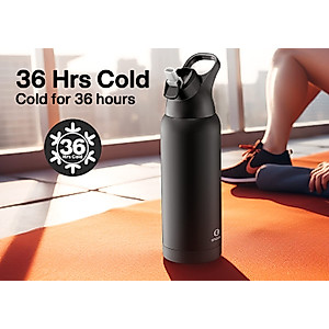 ENCOOL Insulated Stainless Steel Water Bottle with Straw and Carry Loop, Double Wall Cold for 36 Hours, Tritan Leak Proof Lid for Sports, Travel, 32 oz, Black Night
