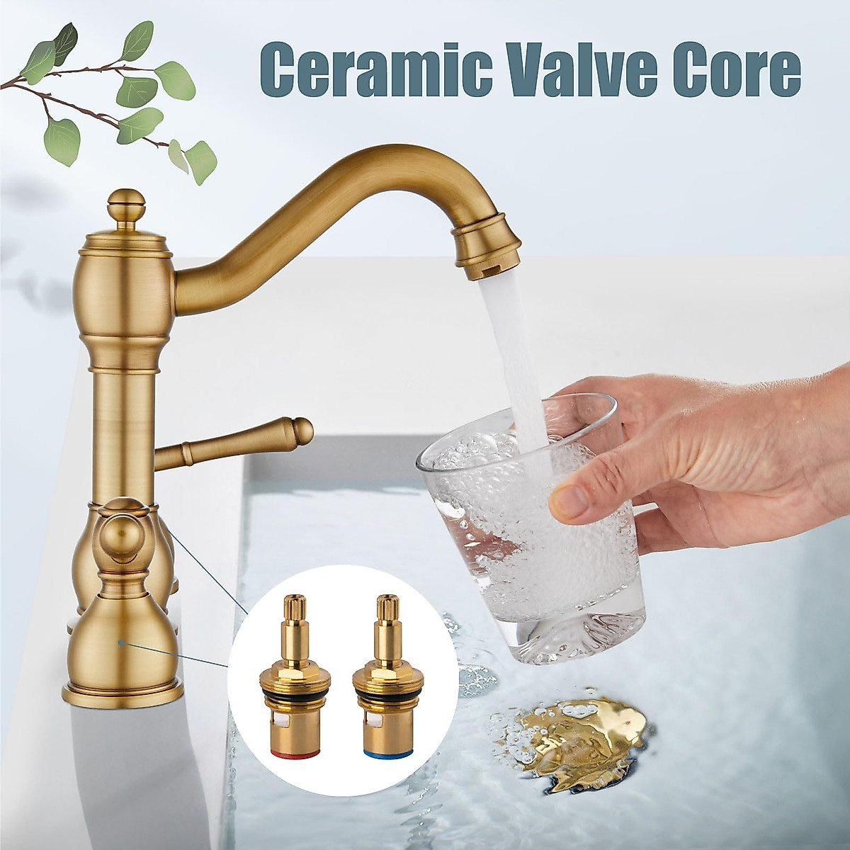 Aolemi Antique Brass 8 Inch Widespread Bathroom Sink Faucet Double Lever Handle 3 Hole Deck Mount Vanity Basin Mixer Tap with Pop Up Drain Assembly