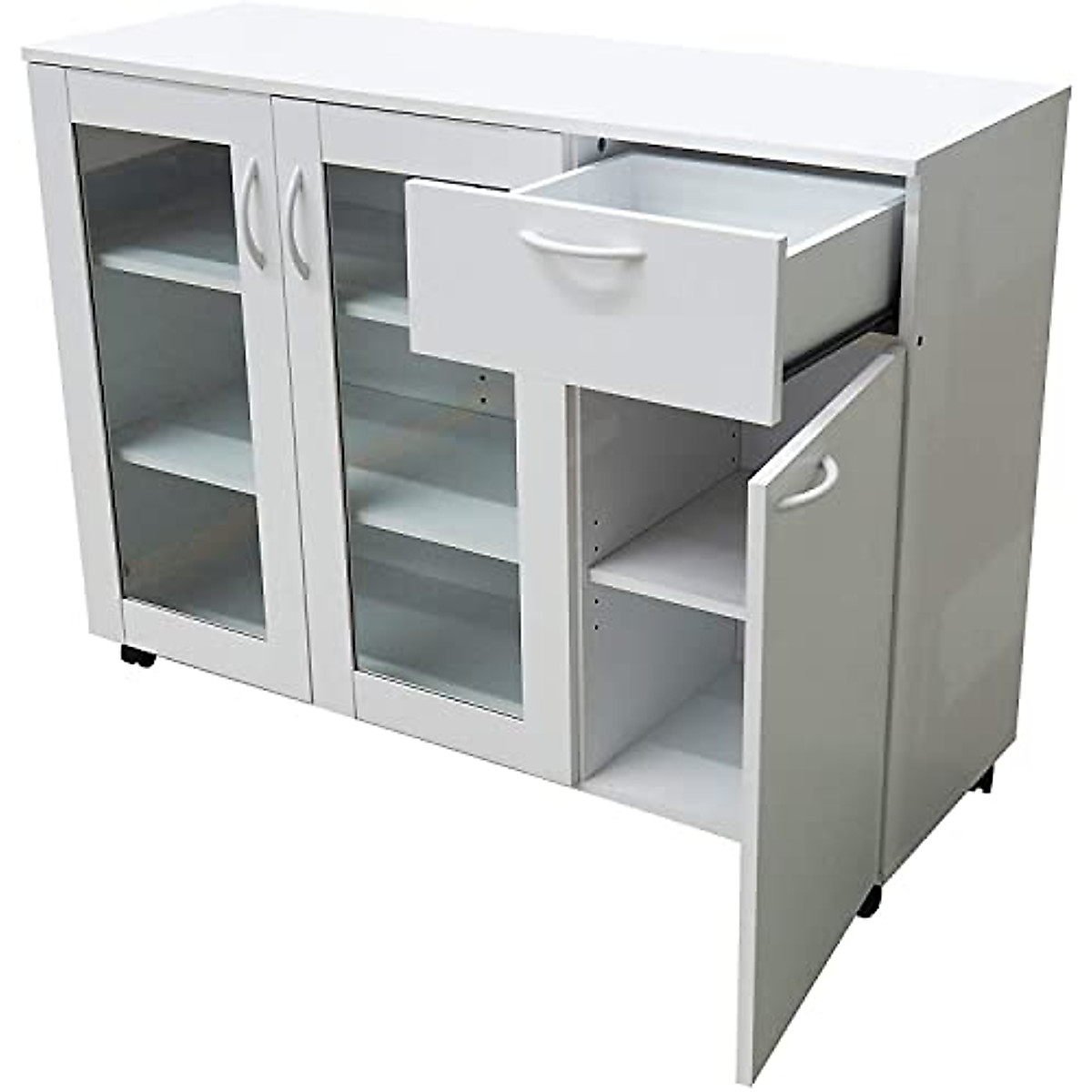 Kings Brand Furniture Buffet Server Sideboard Kitchen Storage Cabinet, White, 45.5" W x 15" D x 33" H