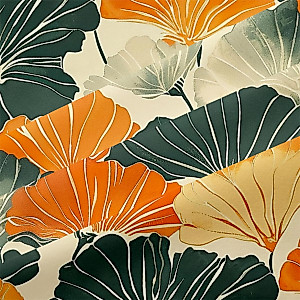 CCoutueChen King Size Ginkgo Leaf Duvet Cover Dark Green Orange Leaves Duvet Cover Set 3 Pieces Aesthetic Botanical Bedding Set with Zipper Closure 4 Ties (2 Pillowcases, No Comforter)