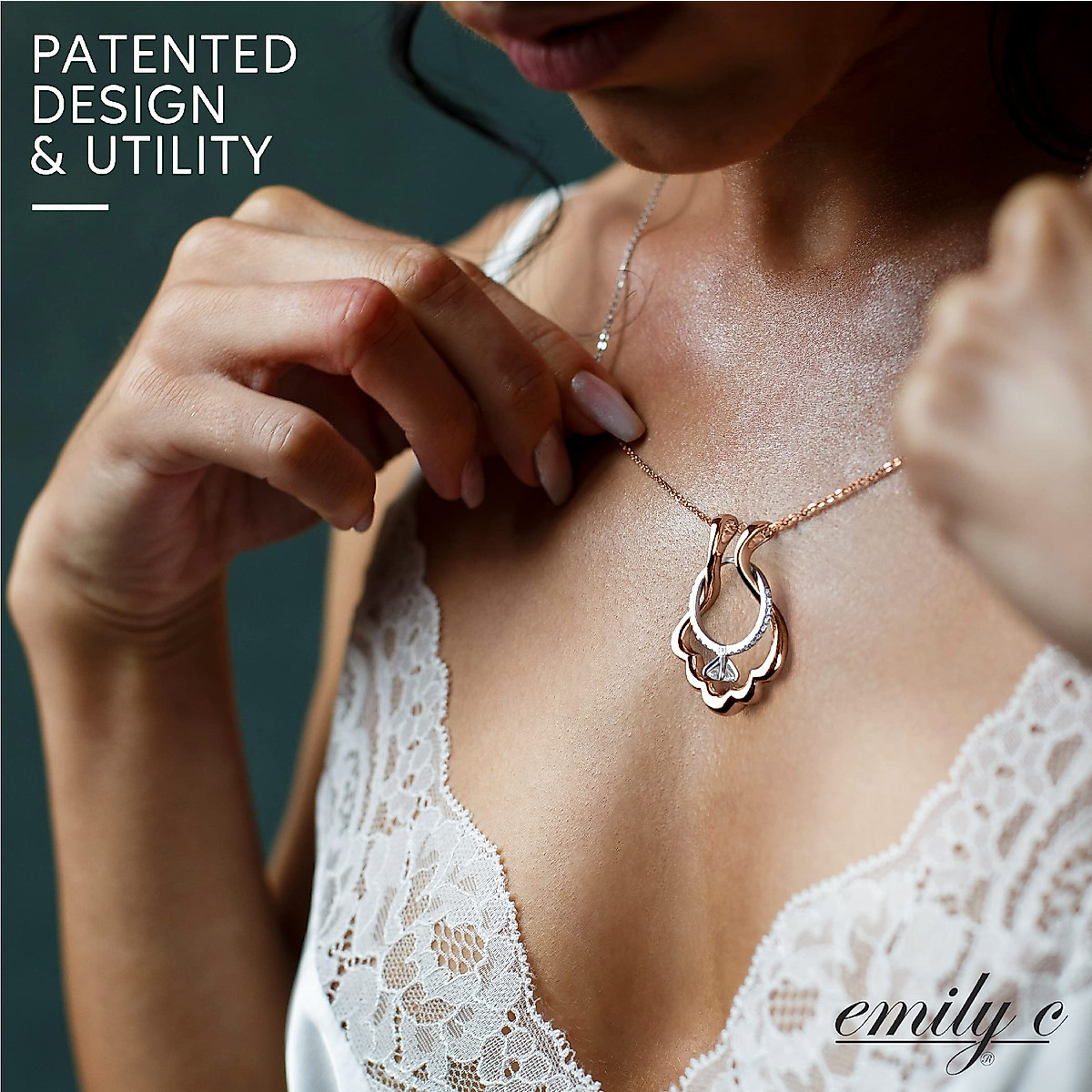 Emily C Original Patented s925 Rose Gold Ring Holder Necklace - Sterling Silver Base plated with 14 Karat Rose Gold - Women & Men Wedding Ring Holder Necklace - Gift for Mother,Wife,Nurse,Doctor