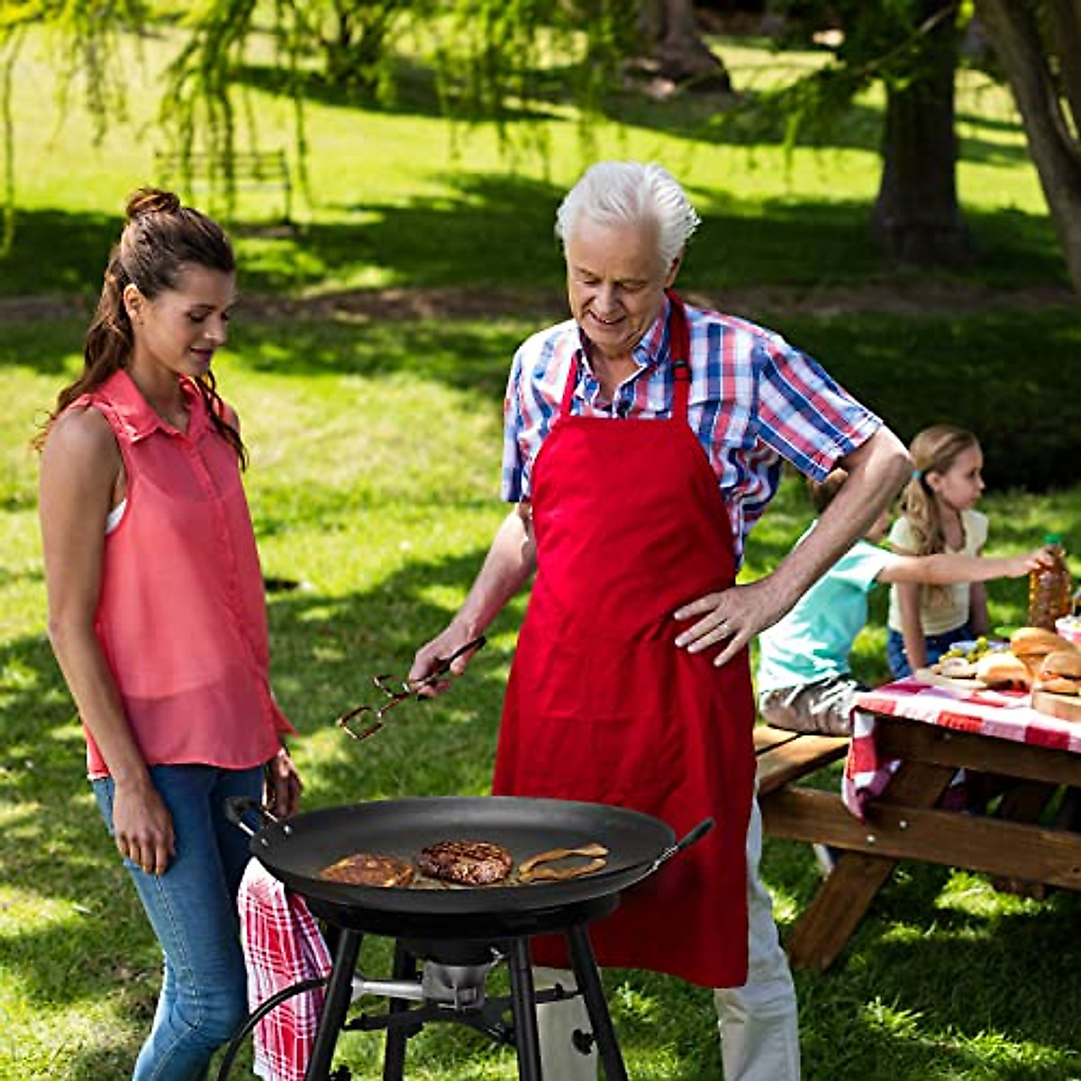 Onlyfire Paella Burner and Stand Set with 21 Inch Frying Pan and Reinforced Legs, GS300 Outdoor Cooking System Portable Propane Cooker with Wok for Backyard Camping RV