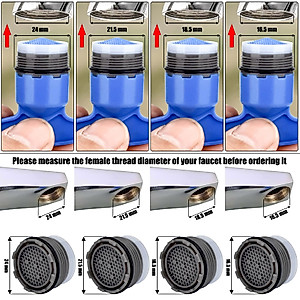 12 Pieces Faucet Cache Aerators with Faucet Aerator Removal Tool Water Saving Flow Restrictor Set Replacement Part for Bathroom or Kitchen,4 Size(M16.5 18.5 21.5 24 mm)