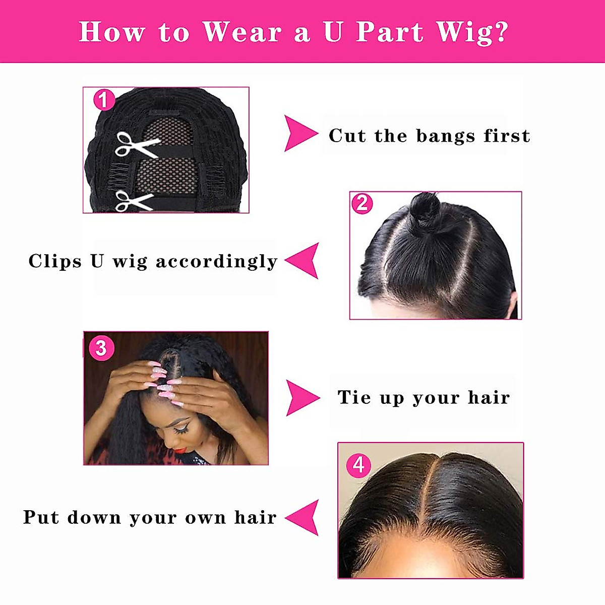 CanaryFly U Part Wigs Human Hair Wigs For Black Women Brazilian Straight Human Hair Wigs None Lace Front Wigs Glueless Natural Color U-part Wigs Hair Extension Clip(26inch, U-Part wig)